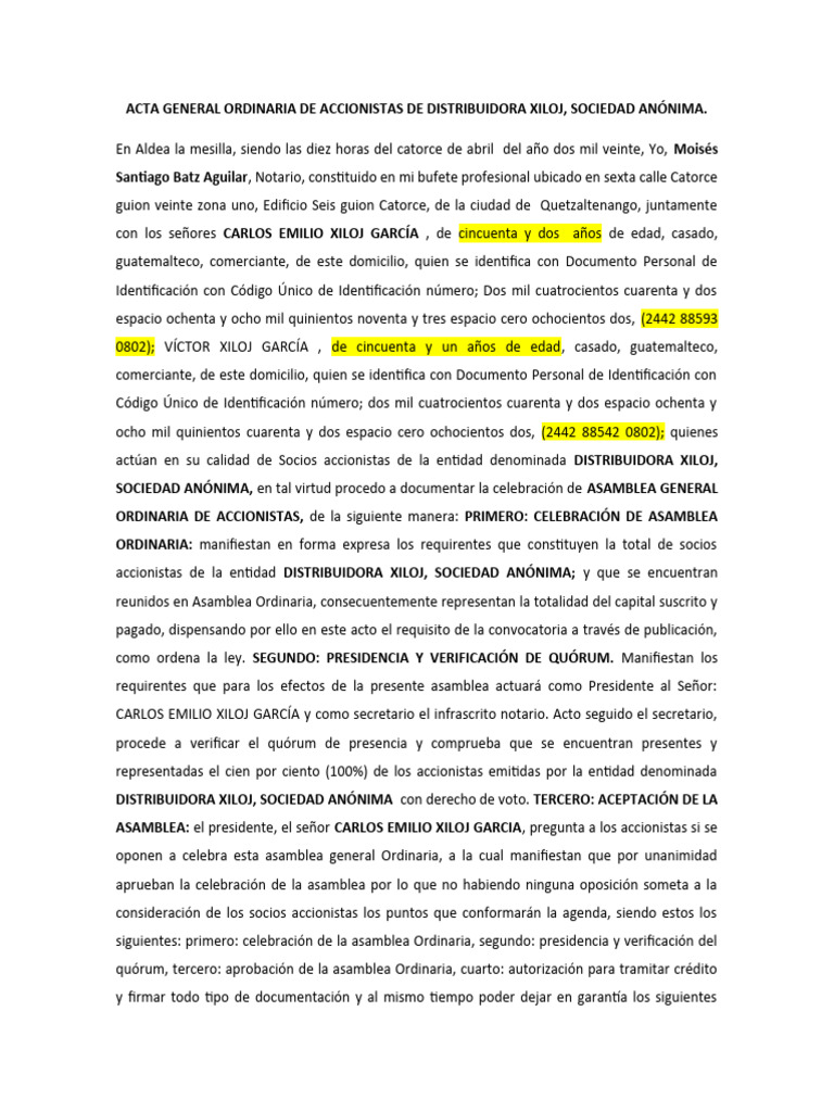 Correccion Acta Notarial Distribuidra Xiloj S. A. | PDF | Guatemala