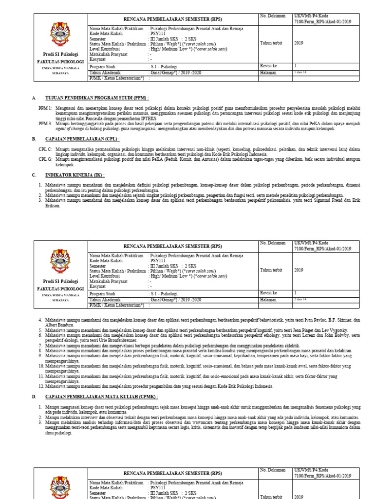 RPS OBE - Merdeka Belajar - Psikologi Perkembangan Prenatal Anak Dan ...