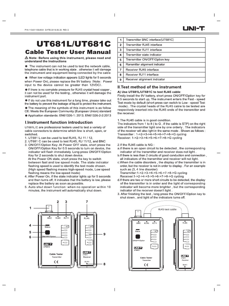 Manual Tester Cable Ut681c | PDF