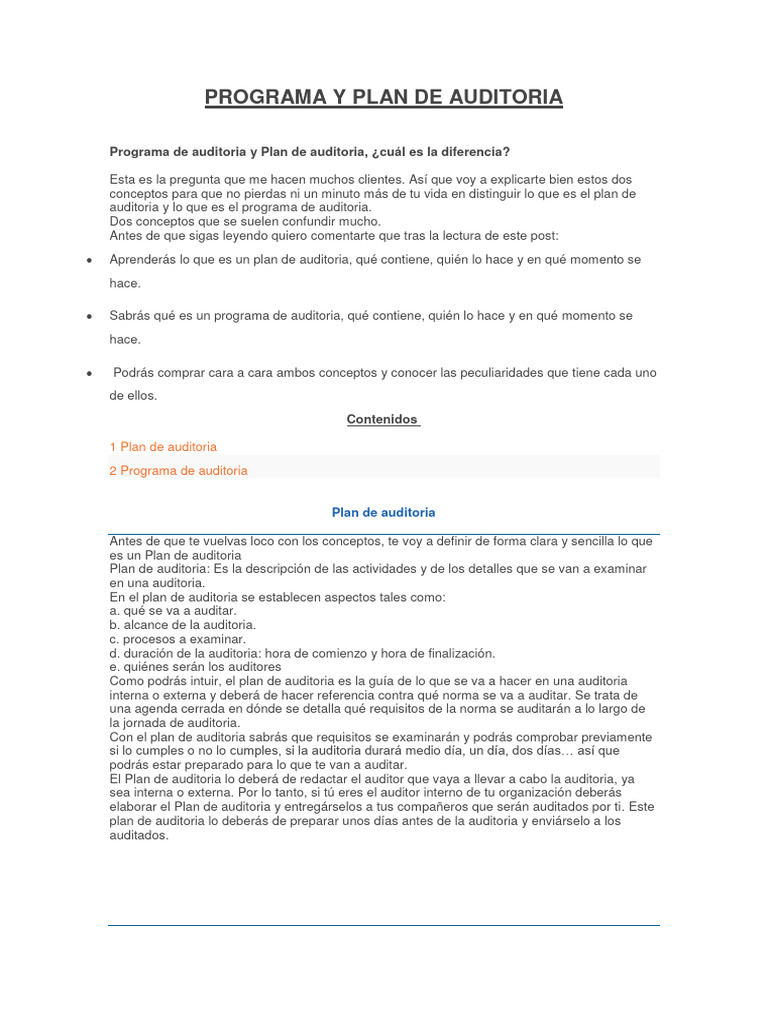 Programa y Plan de Auditoria | PDF