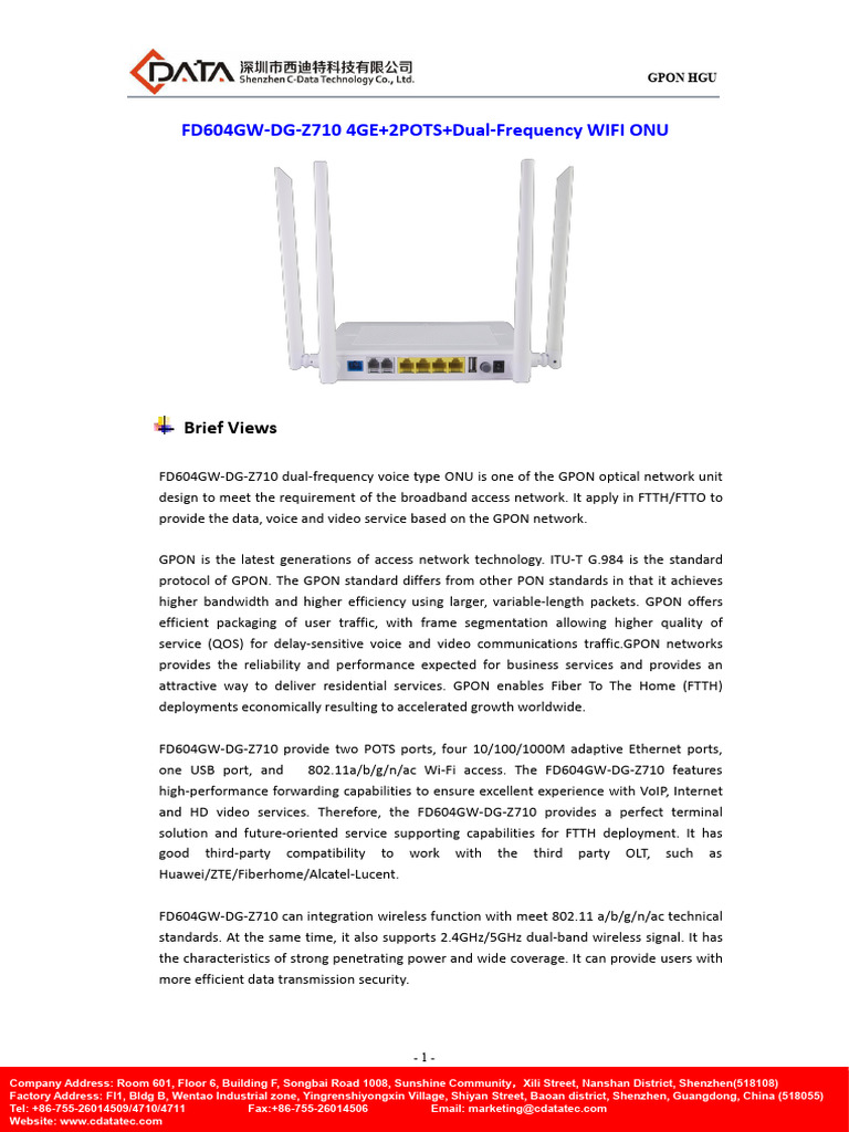 FD604GW-DG-Z710 Datasheet V1.1 - 1583932486 | PDF | Fiber To The X ...