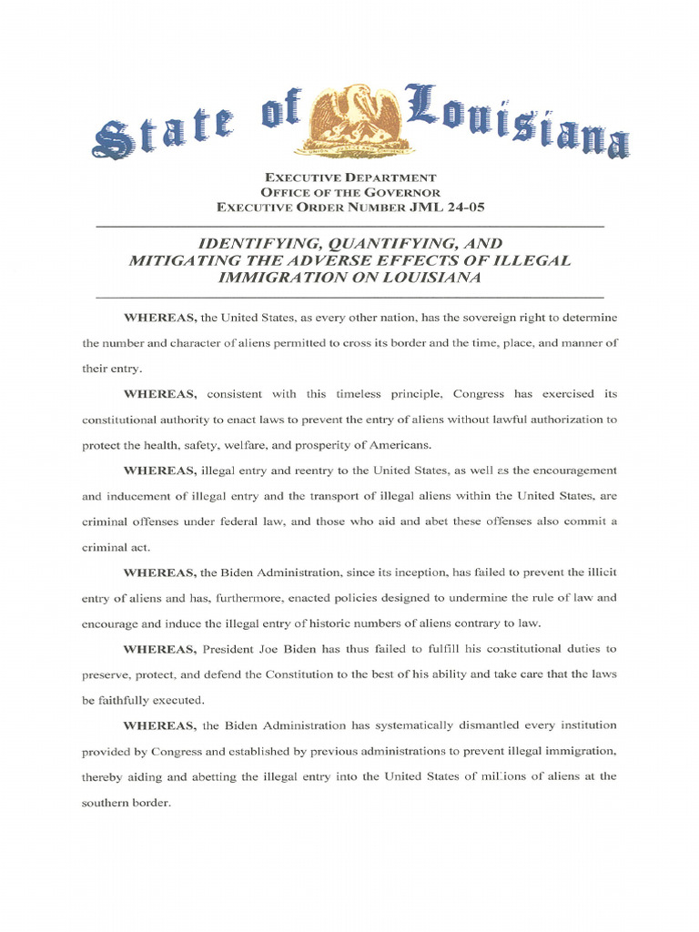 Jeff Landry Executive Order Re Illegal Immigration | PDF