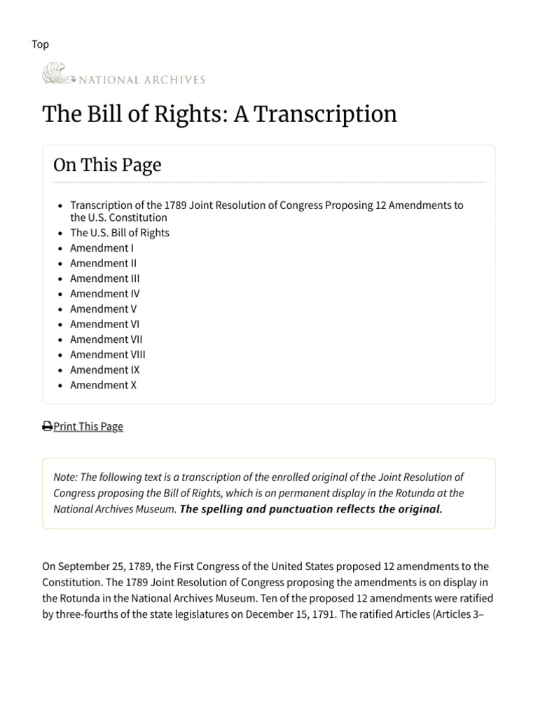 Transcription of the Bill of Rights | PDF | United States Bill Of ...