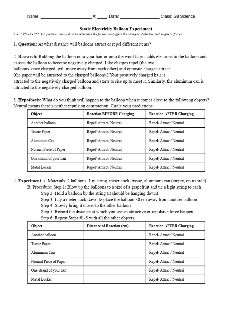 Static Electricity Balloon Experiment | PDF | Electric Charge | Electricity