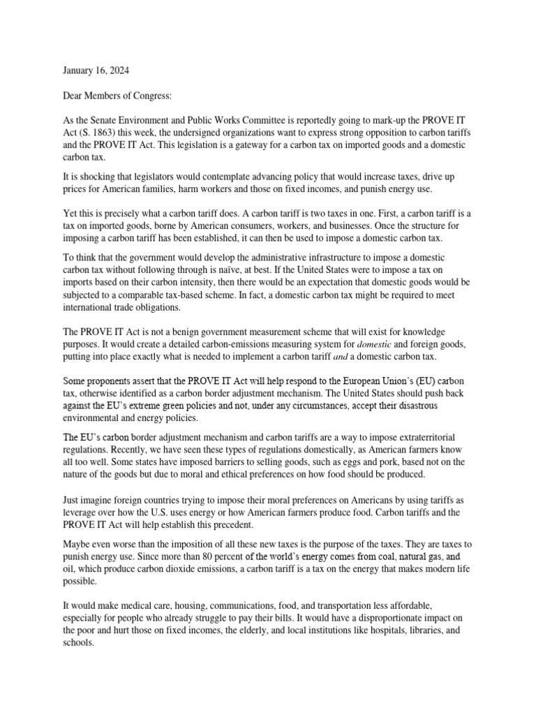 PROVE It Letter | Download Free PDF | Taxes | Carbon Tax
