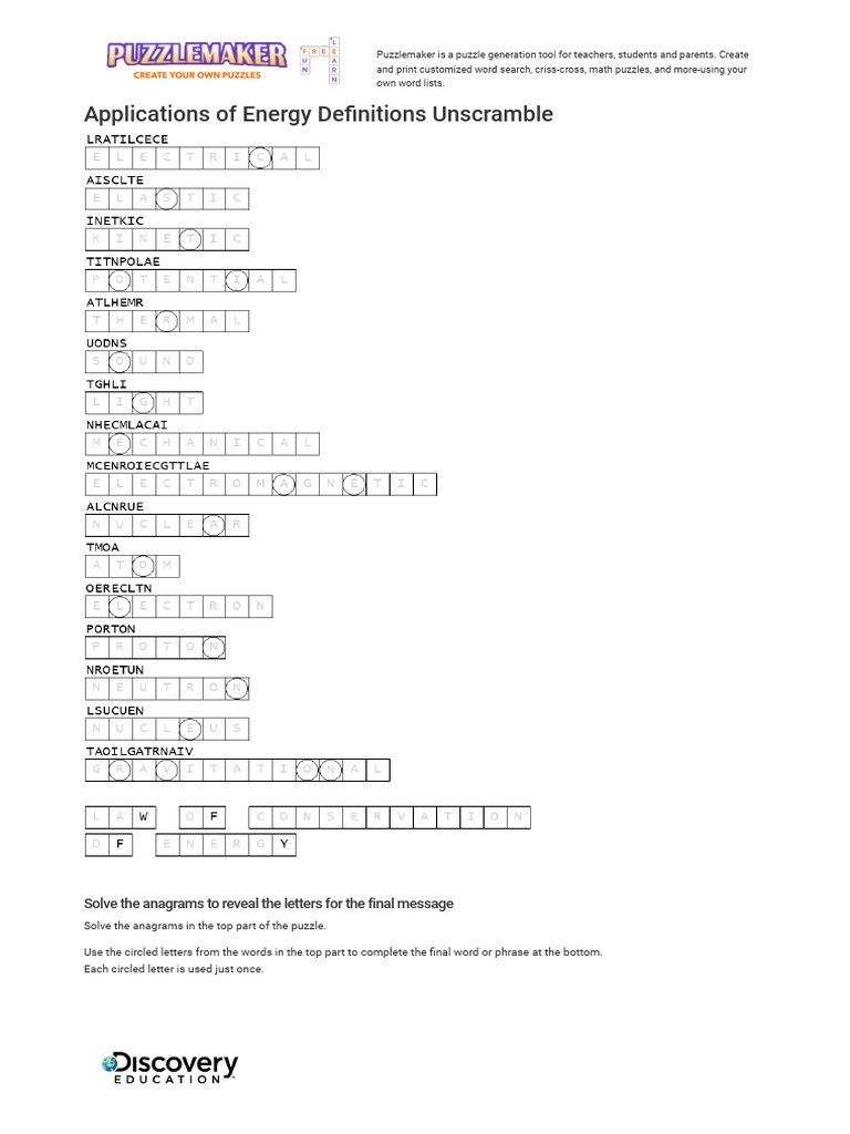 Energy Double Puzzle KEY | PDF