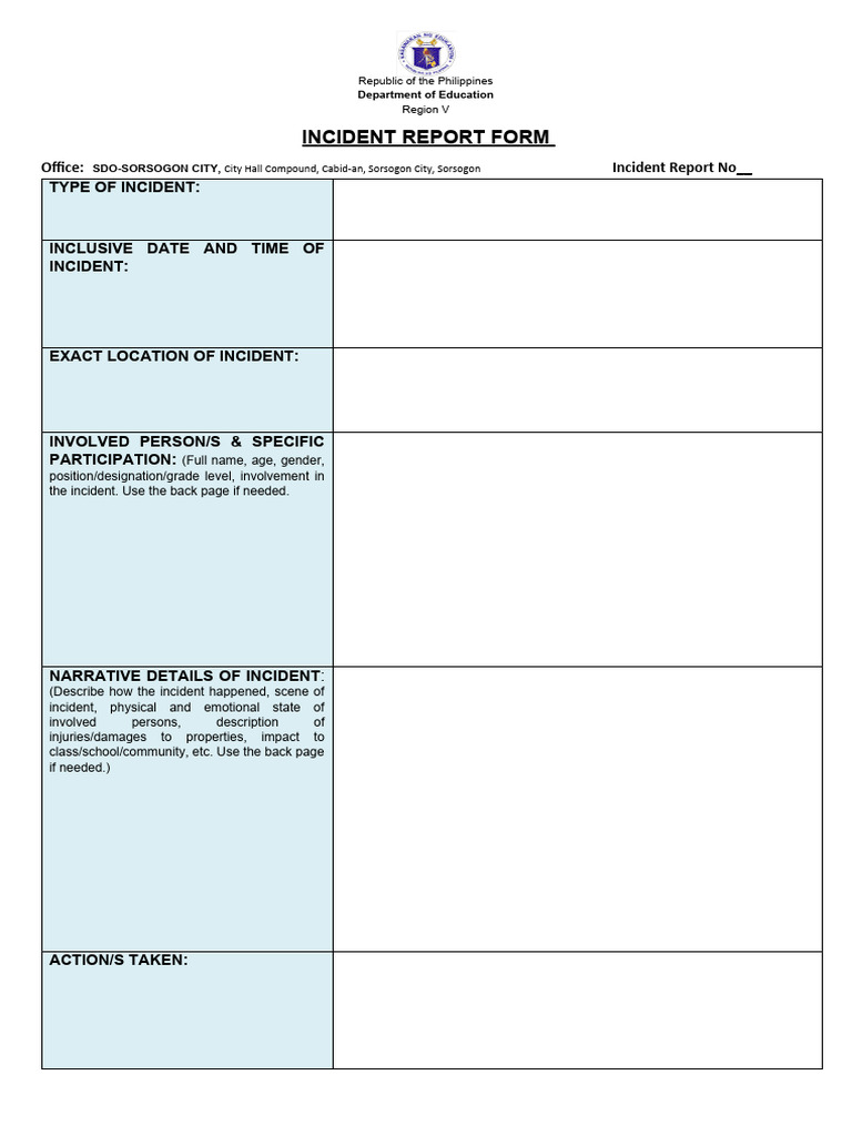 DepEd Incident Report Template | PDF | Social Science | Wellness