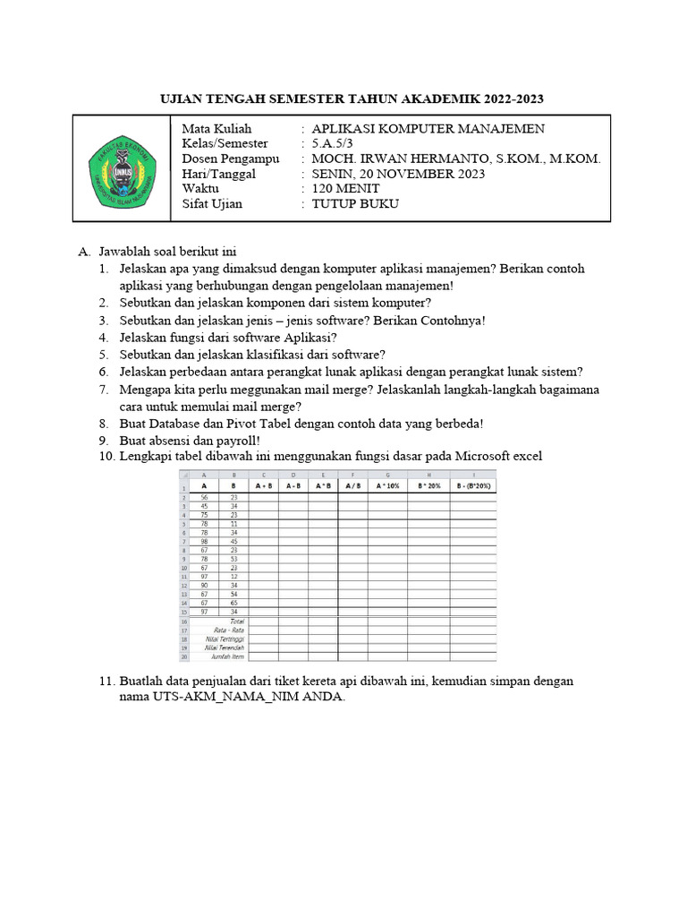 UTS Aplikasi Komputer Manajemen | PDF