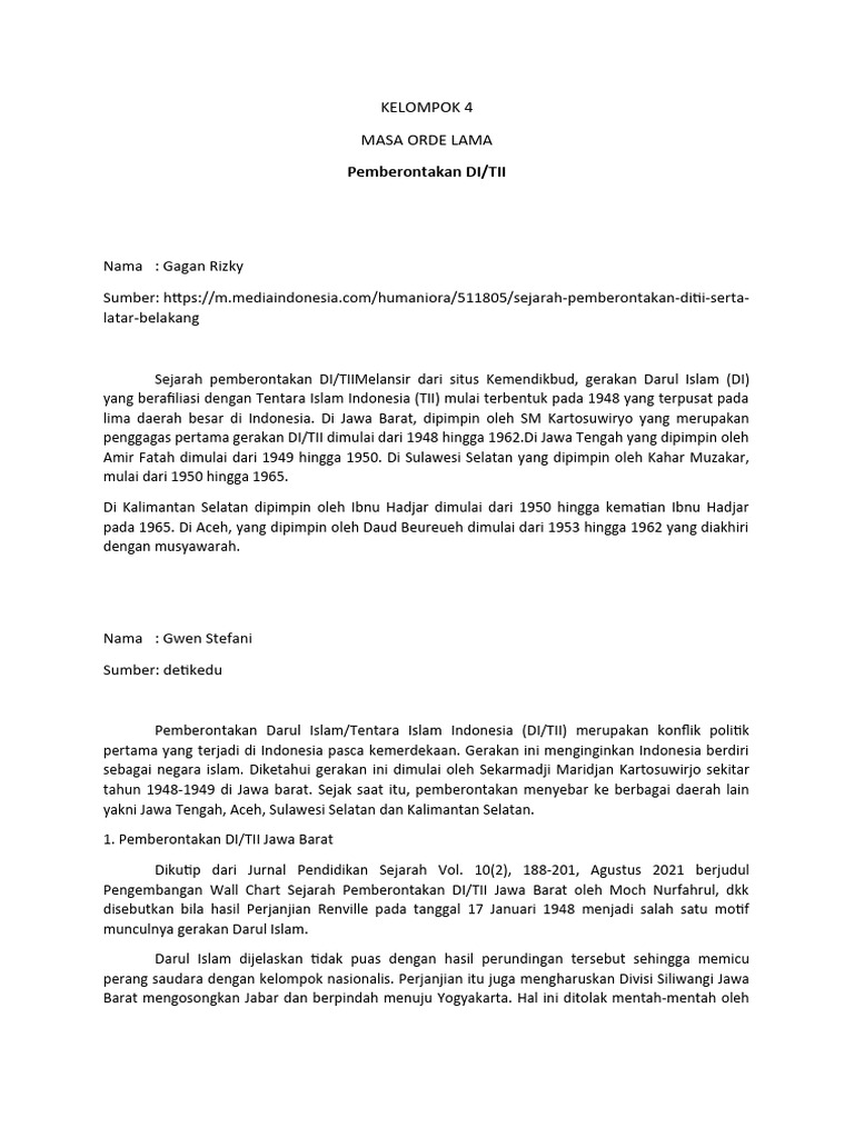 Sejarah Pemberontakan DI/TII | PDF | Politik