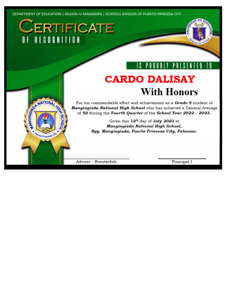 With Honors Certificate Template | PDF