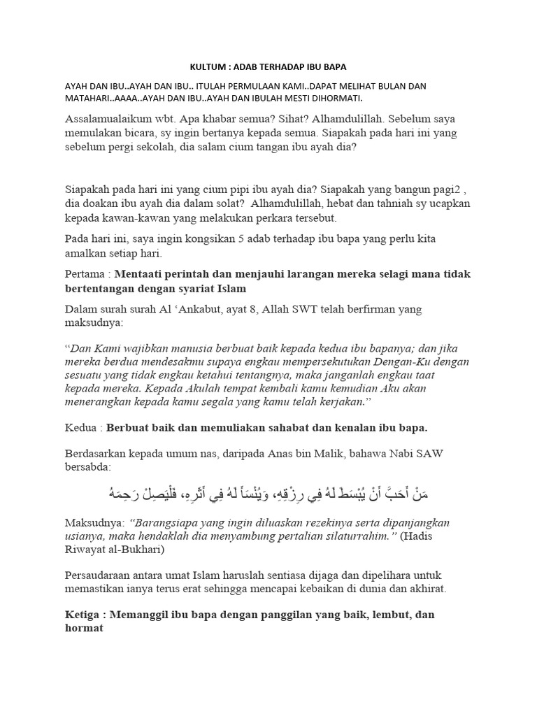 KULTUM Adab Ibubbapa | PDF