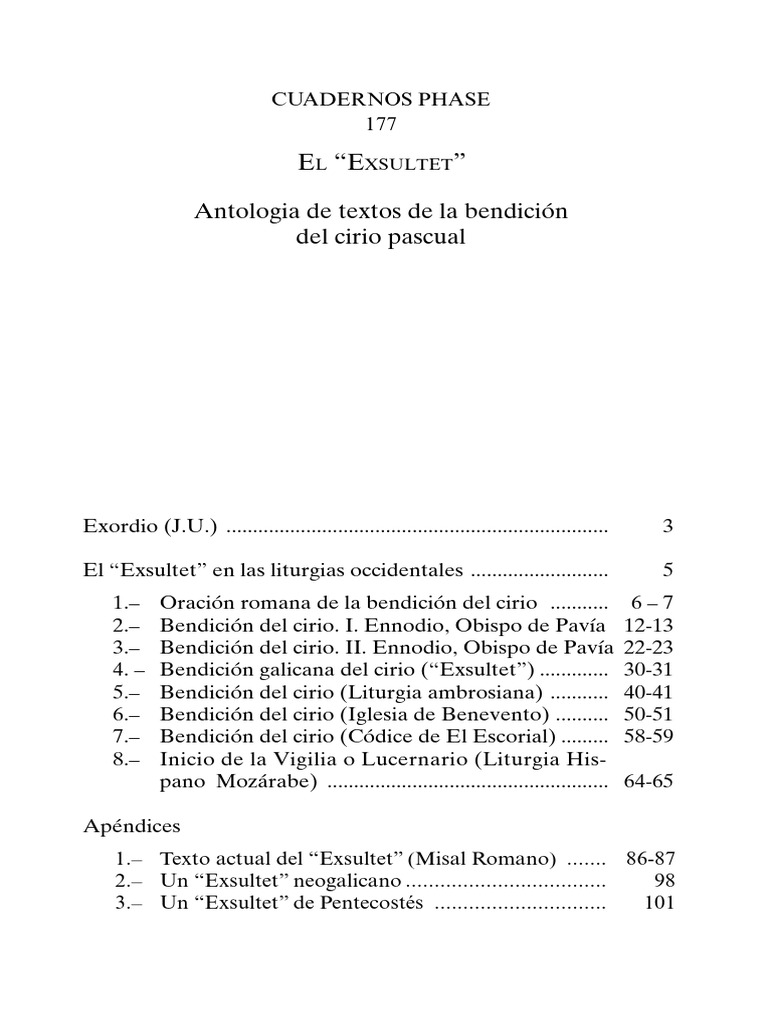 El Exsultet . Antología de Textos de La Bendición Del Cirio Pascual ...
