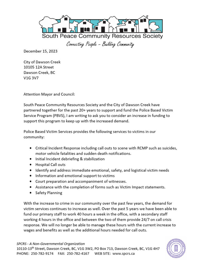 Letter From South Peace Community Resources Society | PDF | Crimes ...