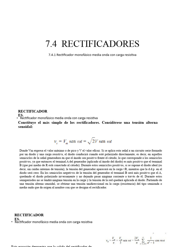 2do Parcial-7.4.1 Rectificadores Monofasico Media Onda Con Carga Resistiva | PDF | Rectificador ...