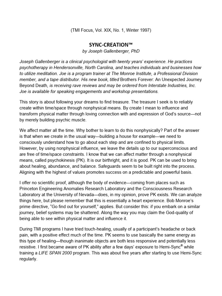 2 Focus 1997-1 - Sync-Creation - Joseph Gallenberger | PDF | Psychology ...