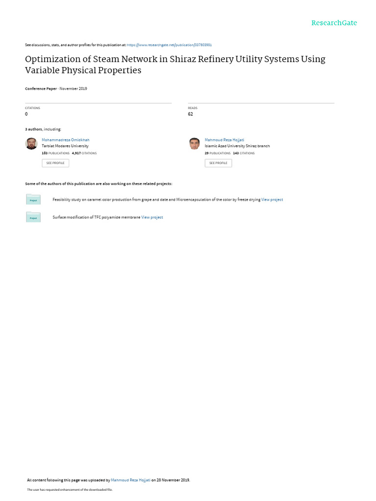 Optimization of Steam Network in Shiraz Refinery Utility Systems Using ...