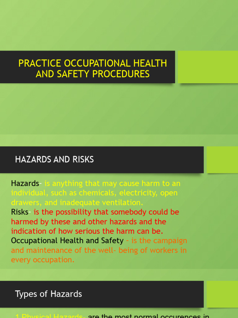 Practice Occupational Health and Safety Procedures Tle7 | PDF | Hazards ... Practice Occupational Health and Safety Procedures Tle7 | PDF | Hazards ...