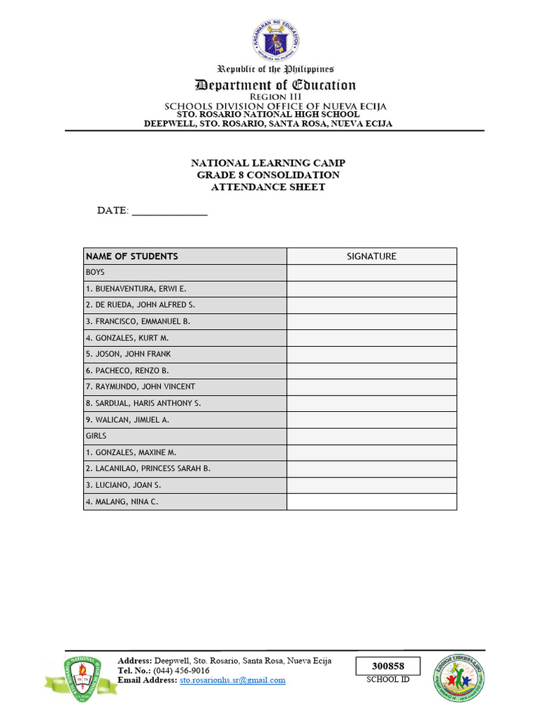 NLC Attendance Sheet | PDF