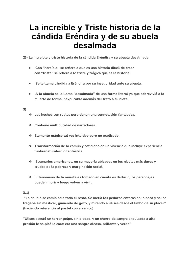 La Increíble y Triste Historia de La Cándida Eréndira y Su Abuela Desalmada | PDF | Gabriel ...