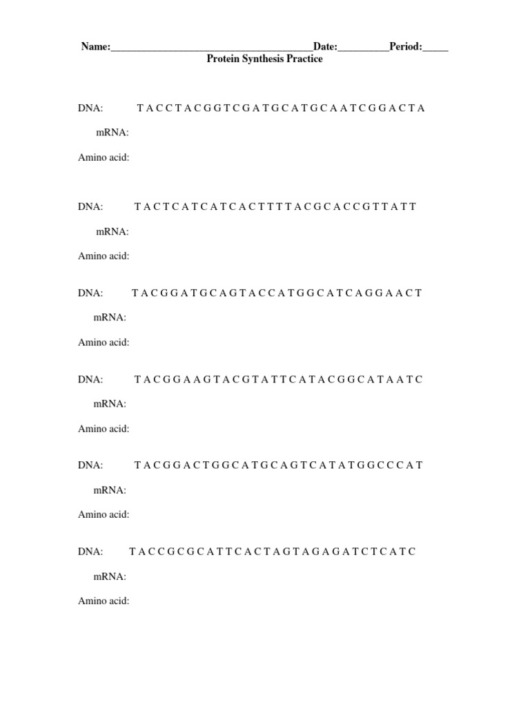 Protein Synthesis Practice Worksheet | PDF | Computers | Technology ...