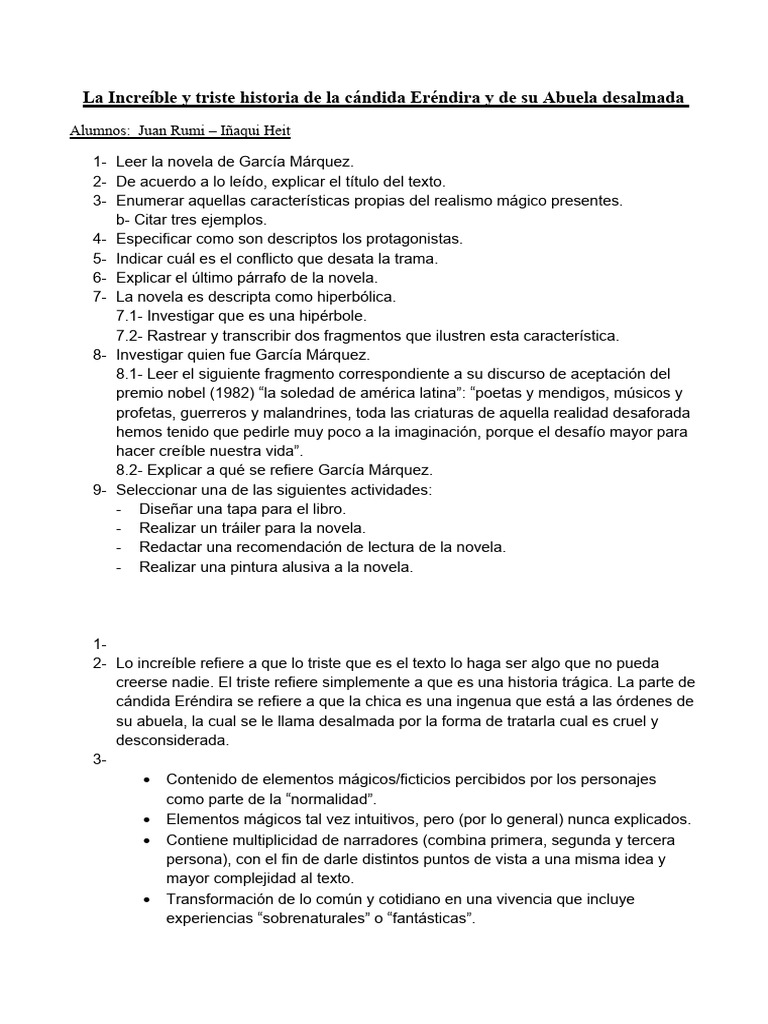 Trabajo Practico de Erendida | PDF | Gabriel García Márquez