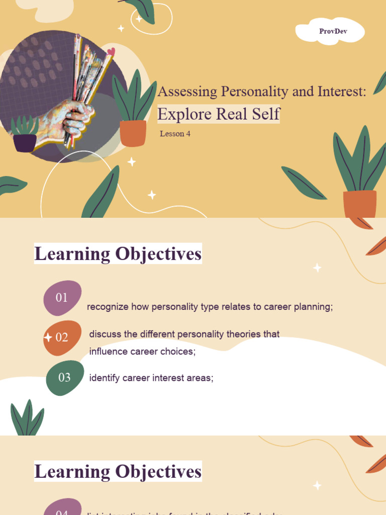 Lesson 4 - Assessing Personality and Interest - Explore Real Self | PDF ...