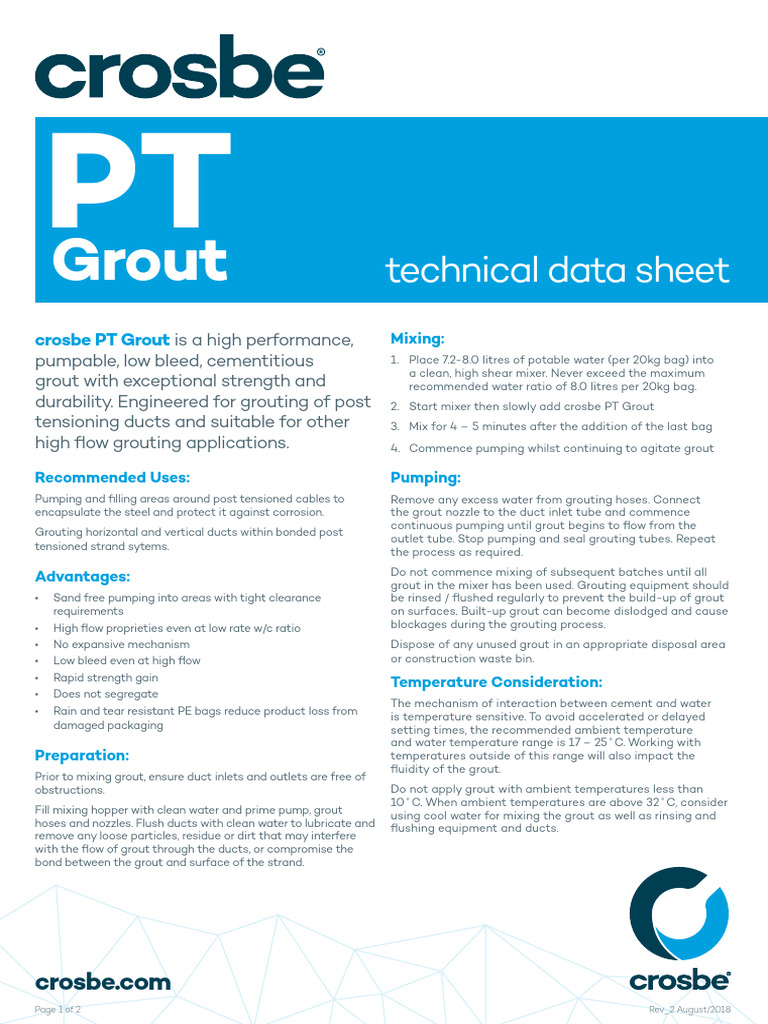 Crosbe-PT-Grout-TDS_v2 | PDF | Water | Cement