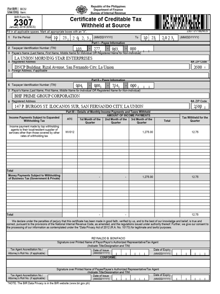 2307 Jan 2018 ENCS v3 - L.U. MORNING STAR oct2023 FGGF | PDF | Value ...