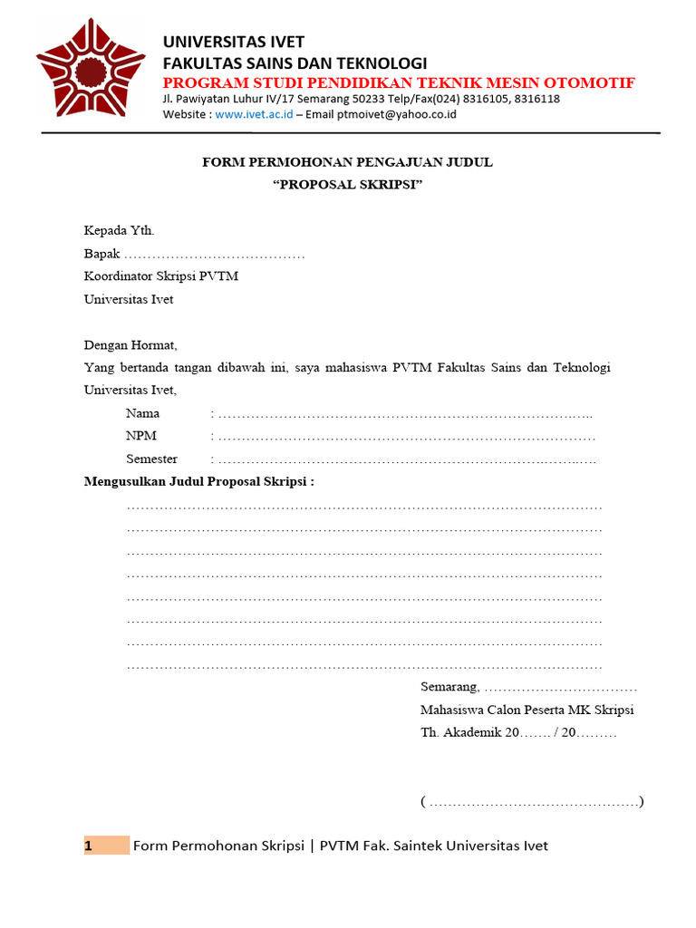 Formulir Skripsi PVTM Universitas Ivet | PDF