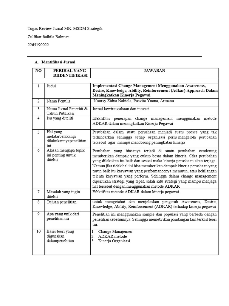 Tugas Review Jurnal - MSDM Strategik - Zulfikar Fadhila Rahman - 2265190022 | PDF | Bisnis ...