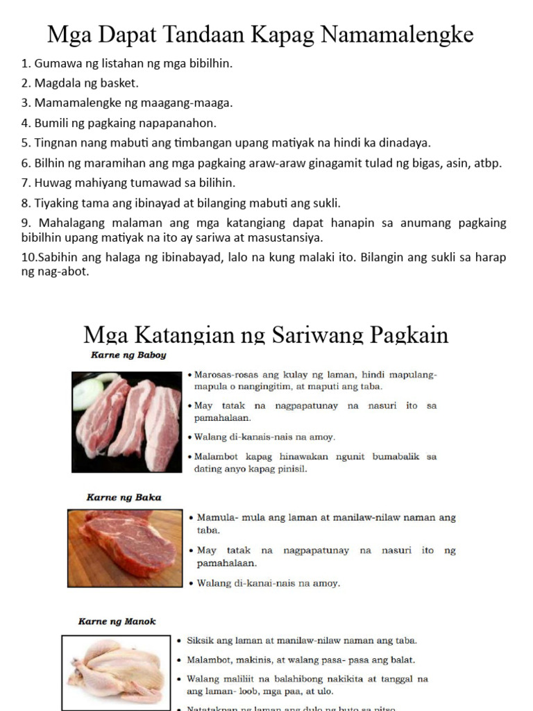 Mga Dapat Tandaan Kapag Namamalengke | PDF