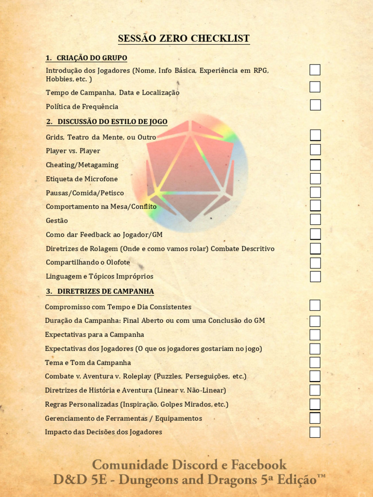 Sessao Zero Checklist Web | PDF | Jogos de RPG