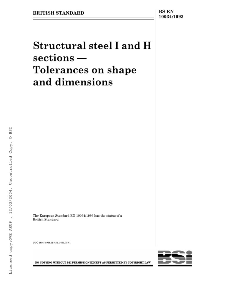 BS EN 10034-1993 Tolerances steel H and I Beam | PDF