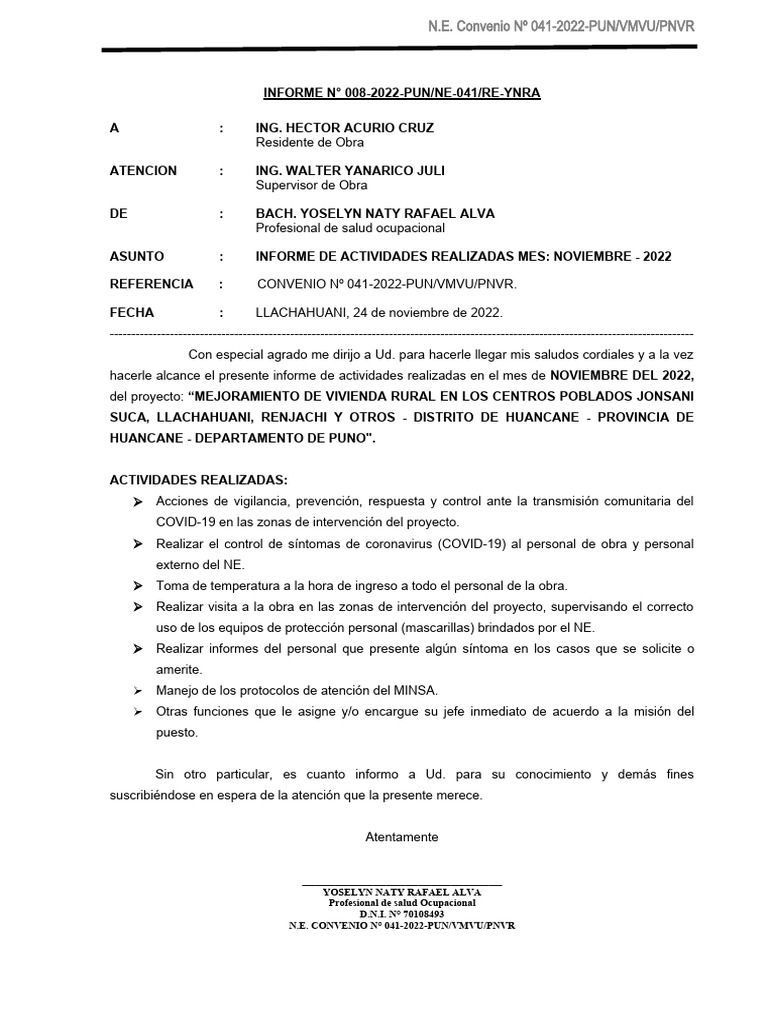 Informe Del Profesional en Salud Ocupacional | PDF | Salud pública