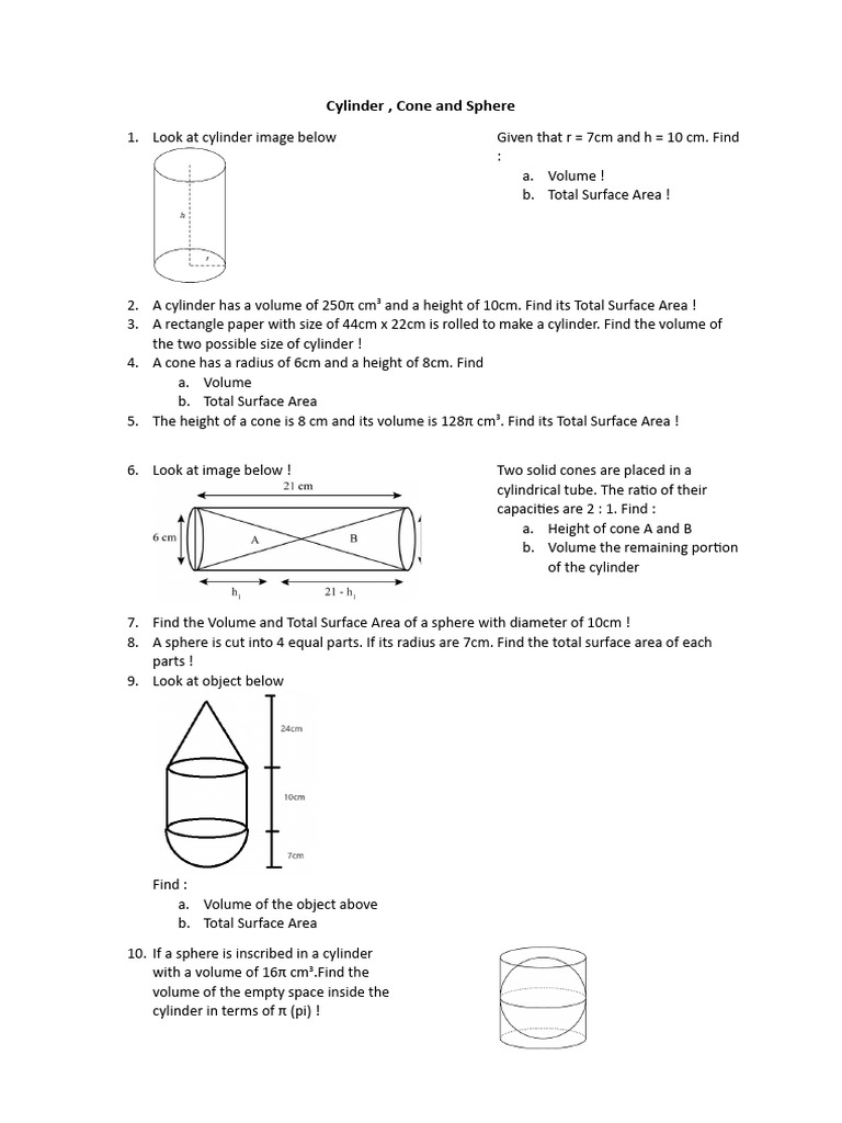 Cylinder, Cone, Sphere | PDF