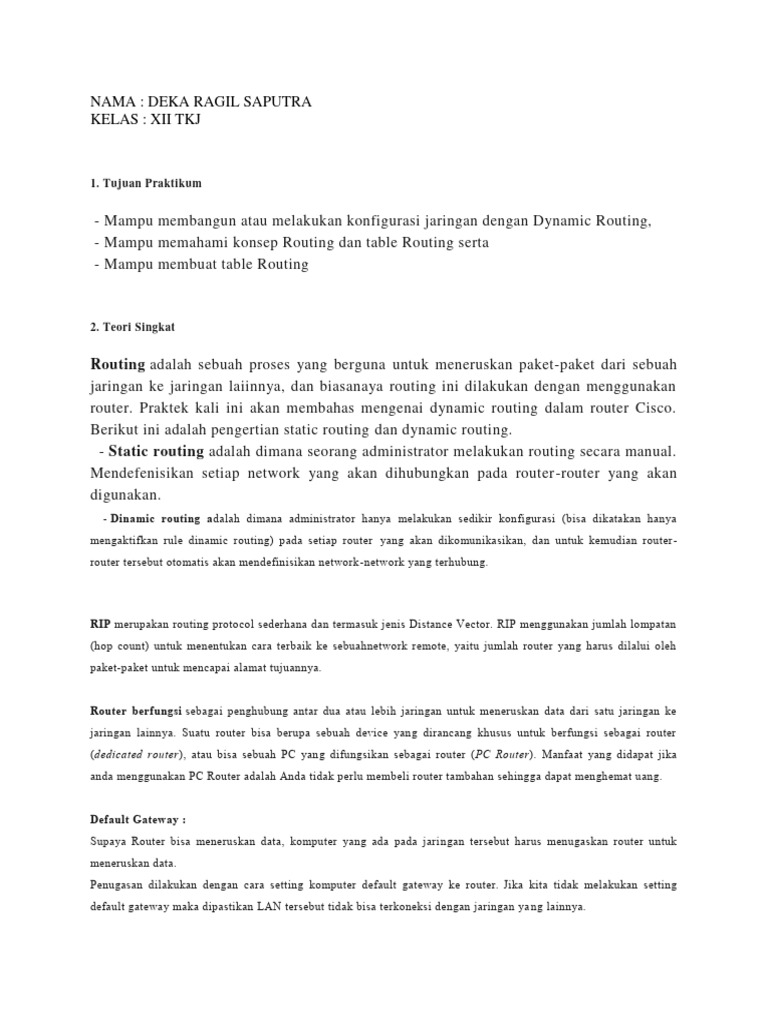 DEKA RAGIL S-Dinamic Routing Cisco Packet Tracer | PDF