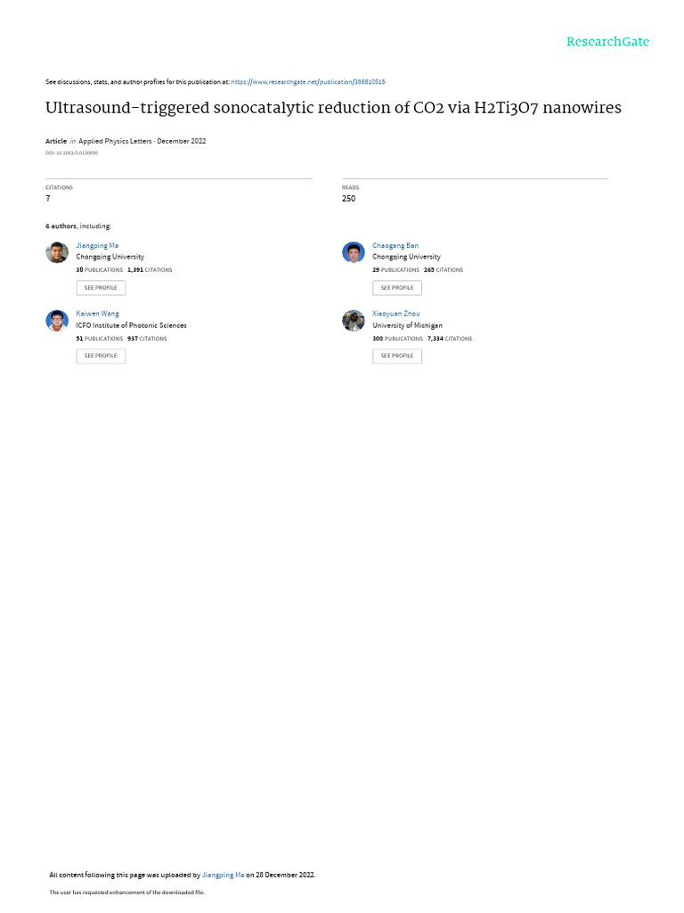 Ultrasound-Triggered Sonocatalytic Reduction of CO2 Via H2Ti3O7 ...