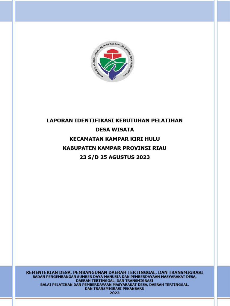 Kab. Kampar - Laporan Identifikasi Kebutuhan Pelatihan Desa Wisata | PDF
