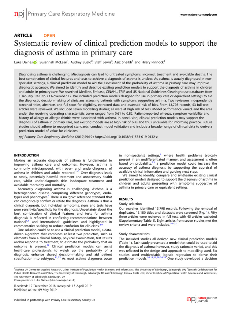 Systematic Review of Clinical Prediction Models To Support The ...