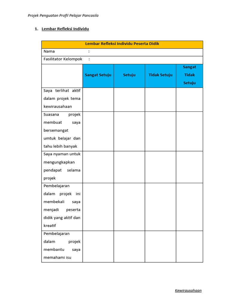 Refleksi Kegiatan P5 Kewirausahaan | PDF
