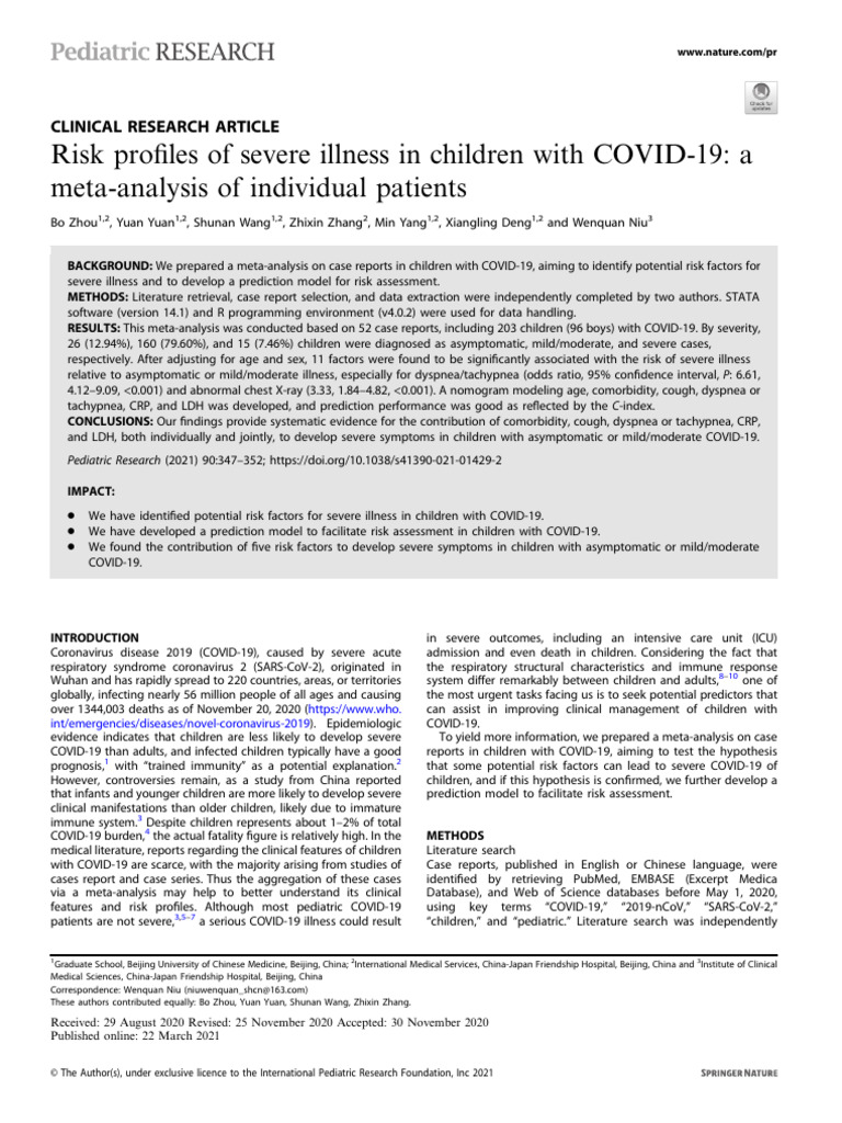 Risk profiles of severe illness in children with COVID-19: a meta ... Risk profiles of severe illness in children with COVID-19: a meta ...