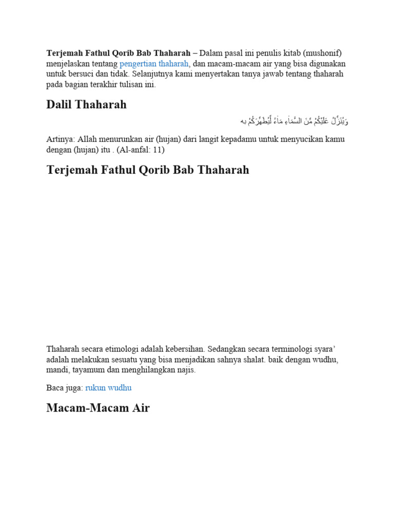 Terjemah Fathul Qorib Bab Thaharah | PDF