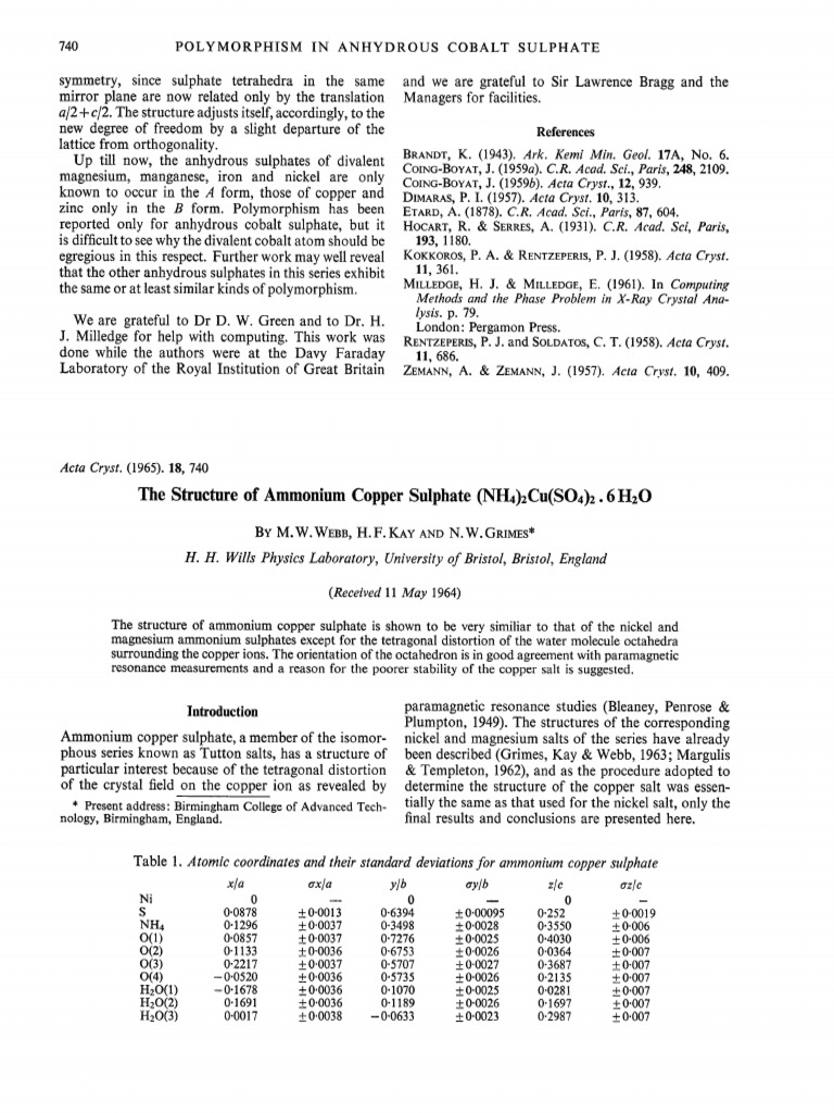 Ammonium Copper Sulphate Structure | PDF | X Ray Crystallography ...