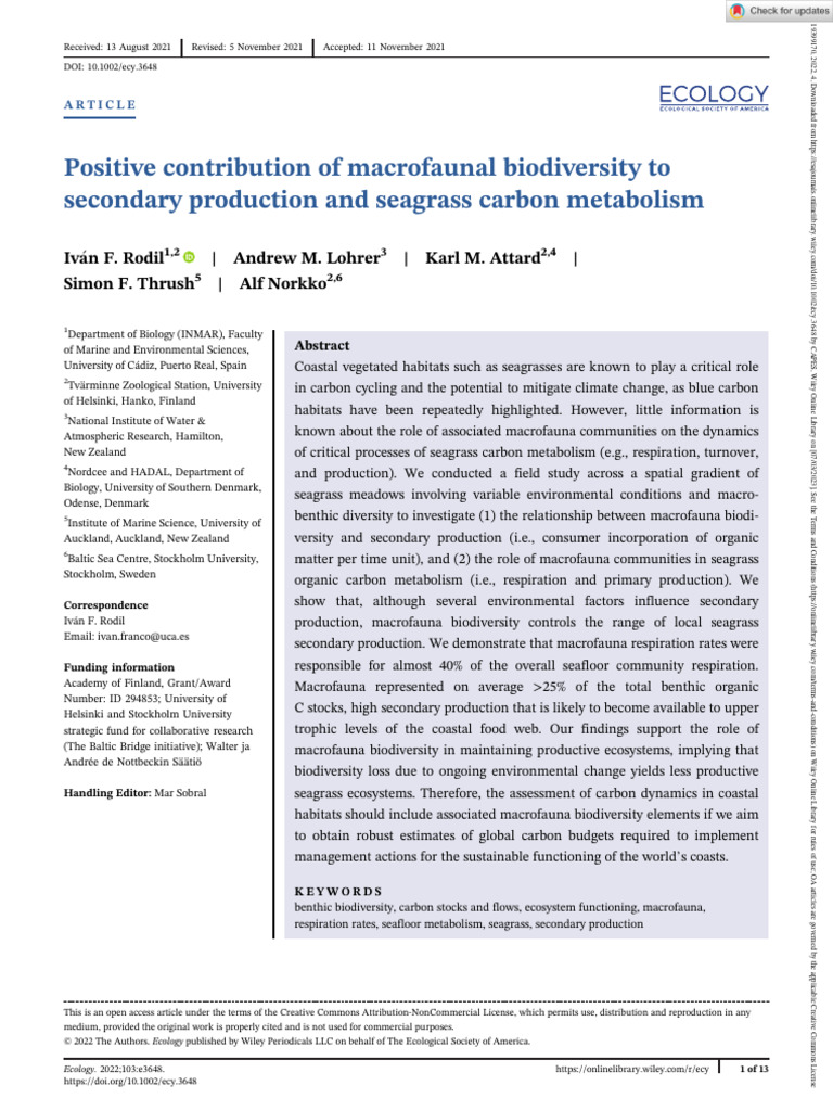 Ecology - 2022 - Rodil - Positive Contribution of Macrofaunal ...