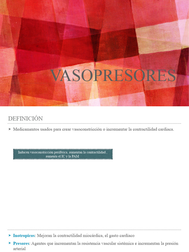 Vasopresores 2.0 | PDF | Vasodilatación | Fisiología