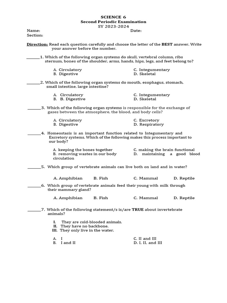 Science 6 - Q2 - PT - New | PDF | Digestion | Coral Reef