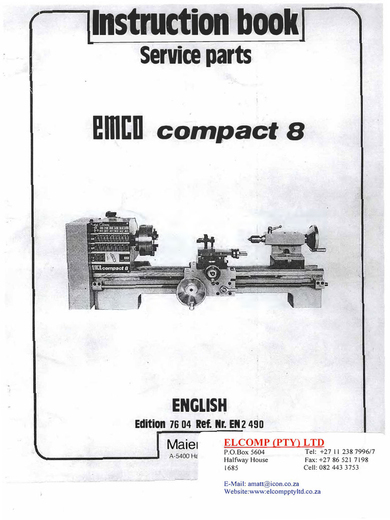 Emco Compact 8 Manual 1 | PDF | Screw | Crafts