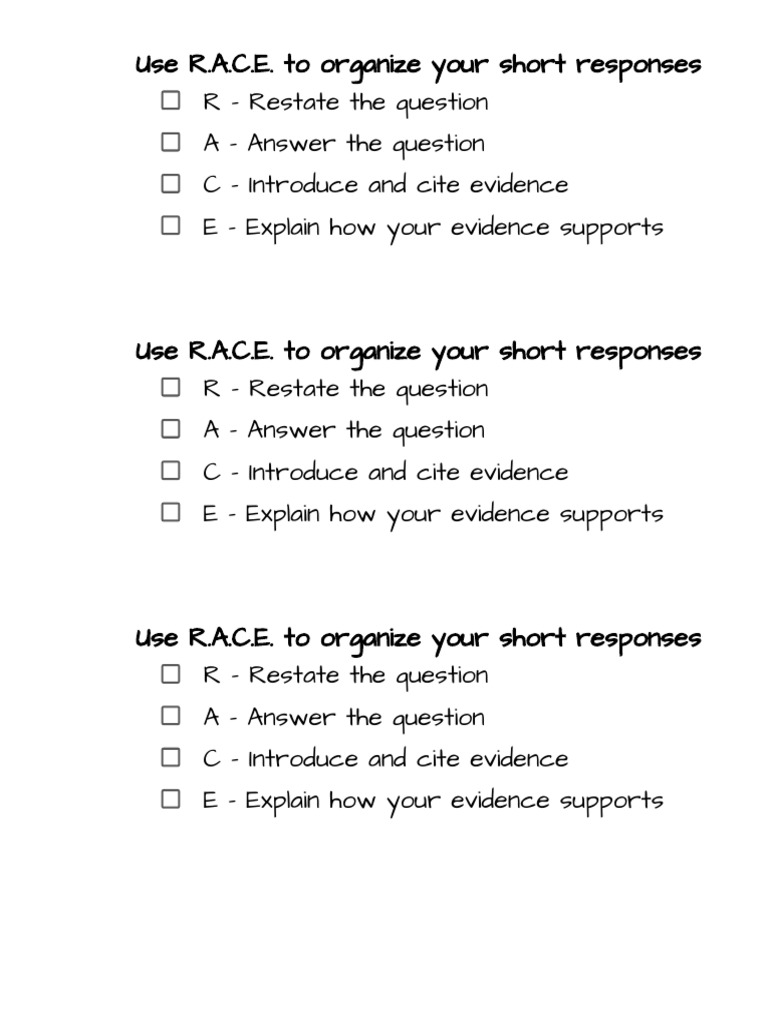 R.A.C.E. Method for Short Responses | PDF | Career & Growth | Foreign ...