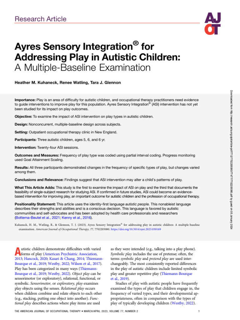 Ayres Sensory Integration For Addressing Play in Autistic Children: A ...