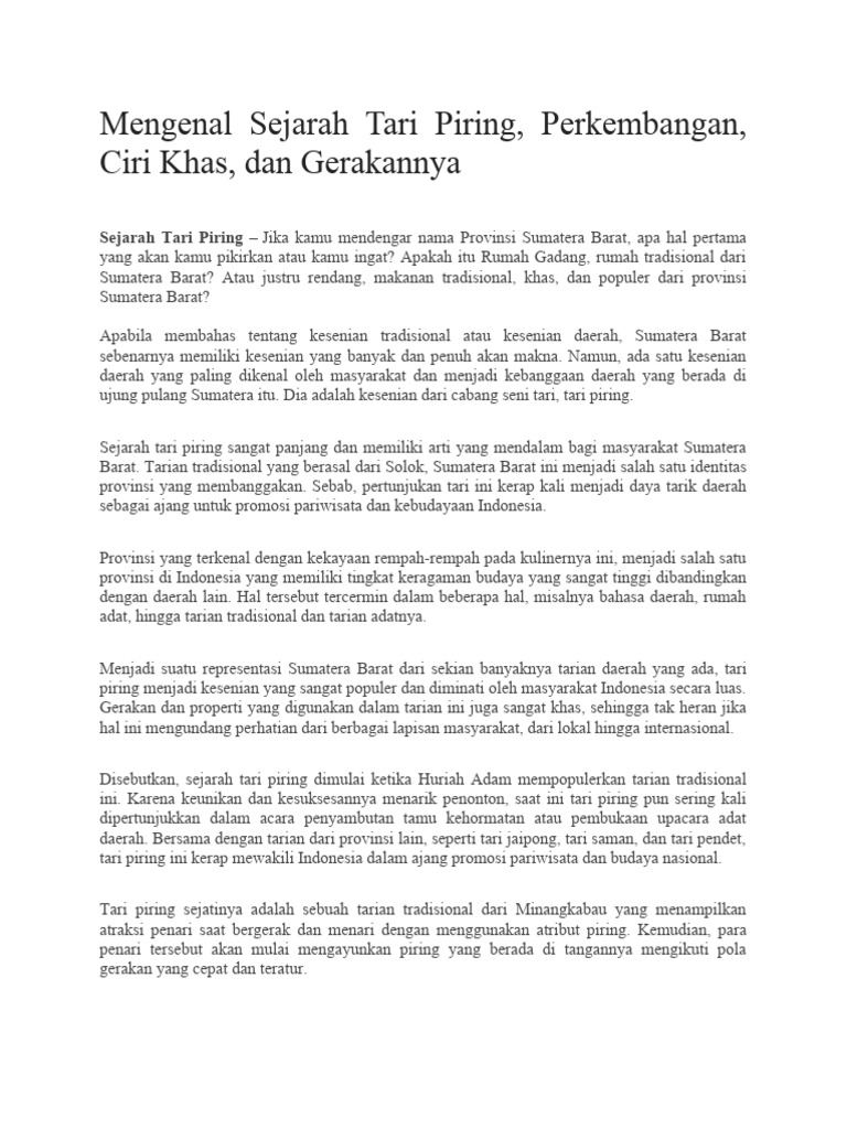 Mengenal Sejarah Tari Piring | PDF